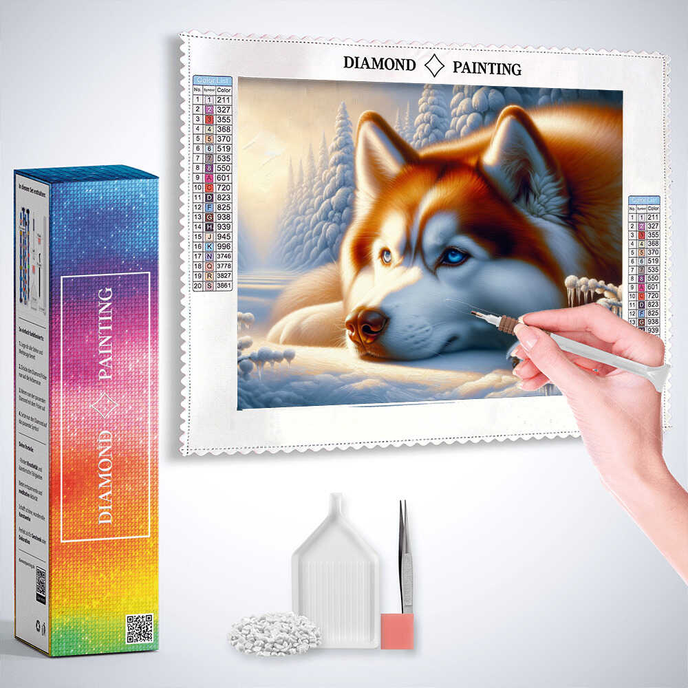 Diamond Painting - Husky liegt im Schnee - Jetzt kaufen